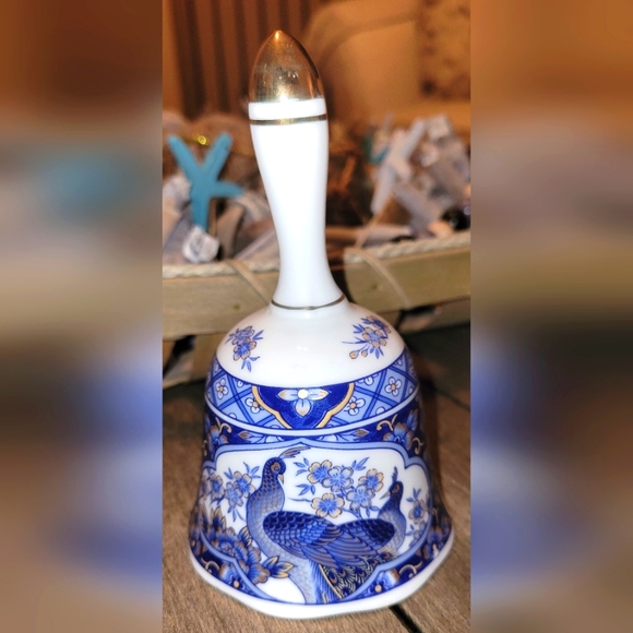 Royal | Accents | Royal Peacock And Flowers Blue Porcelain Japan Bell ...